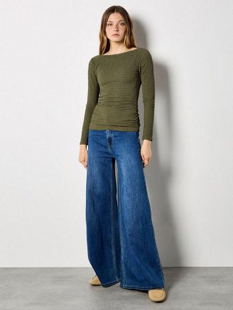 Apricot Langarmshirt Seitlich gerafftes Jersey-Oberteil Strukturierte Oberfl&auml;che
