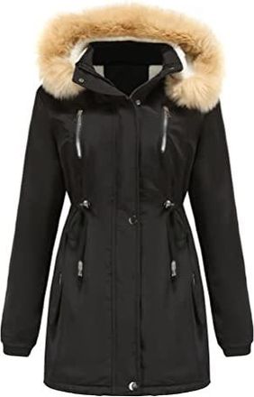 Onsoyours Femme Manteaux Hiver Parka à Capuche Manteau Chaud Veste Long Blouson Outercoat Jacket Tops Zippé Manche Longue Poches Outwear A Noir 3XL