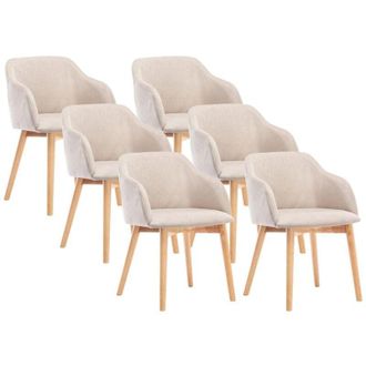 Vente-Unique Vente-unique - Lot de 6 chaises avec accoudoirs en tissu et bois dhévéa - Beige - jelisa