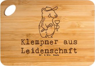 Mr. & Mrs. Panda Schneidebrett Klempner Leidenschaft - Geschenk, Fr&uuml;hst&uuml;cksbrett, Holzbrett, Meister, Handwerker, jausenbrett, Hackbrett, Lustig, Installateur, Brett
