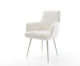 DELIFE Esszimmerstuhl Heira-Flex mit Armlehnen Boucl&eacute; Soft Beige 4-Fu&szlig; konisch Edelstahl Taschenfederkern, Esszimmerst&uuml;hle