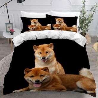 Generic Bettw&auml;sche 140x200 Shiba Inu 3D Bettw&auml;sche-Sets Hunde 3 Teilig Superweich Mikrofaser Bettbezug und 2 Kissenbez&uuml;g 80&times;80cm mit Rei&szlig;verschluss a.1946