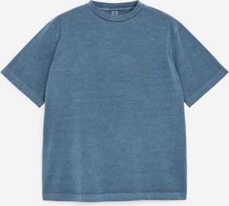 Arket St&uuml;ckgef&auml;rbtes Interlock-T-Shirt -Blau