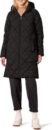 Amazon Essentials Damen Schwerer, Knielanger Puffer-Wintermantel Mit Rautensteppung Und Kapuze, Schwarz, XXL