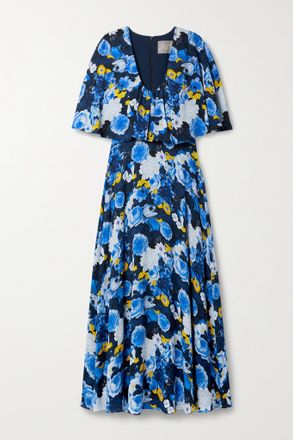 Lela Rose Maxikleid Aus Georgette Mit Blumenprint - Blau