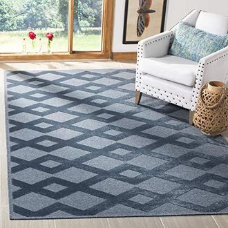 Safavieh Geometrisch Teppich für Wohnzimmer, Esszimmer, Schlafzimmer - Lana Collection, Kurzer Flor, Blau und Beige, 152 X 229 cm