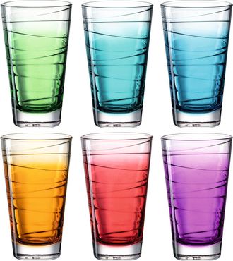 Leonardo Leonardo Vario Struttura Trink-Gläser 6er Set, spülmaschinenfeste Gläser, bunte Trink-Becher aus Glas, farbiges Getränke-Set, 280 ml, 026845