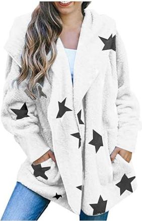 Generic Sweat-shirt moelleux pour femme - Manteau dhiver à capuche avec peluche chaude - Motif étoile - Cadeau de Noël quotidien, blanc, XXL