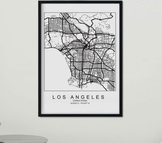 Nacnic Poster mit Karte von Los Angeles. US-Film mit Bildern von Karten und Straßen von großen US-Städten. A4-Format