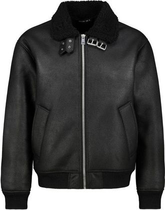 Sublevel Winterjacke Herren Jacke aus Kunstleder mit Kunstfelleinsatz Kunstfellfutter und -kragen mit Schnallen