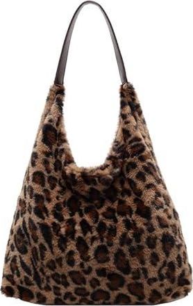Generic Garhomtur Sac &agrave; bandouli&egrave;re en peluche l&eacute;opard pour femme, sac fourre-tout de grande capacit&eacute;, sac &agrave; main vintage duveteux, avec poign&eacute;e sur le dessus