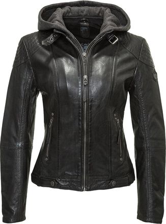 Gipsy Damen Lederjacke mit Kapuze im Biker Look Schwarz (XXL, Black)