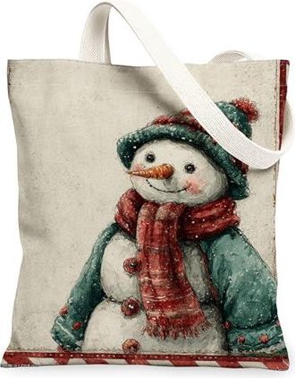 Generic Joli sac fourre-tout en toile motif bonhomme de neige vintage, sacs de courses r&eacute;utilisables, l&eacute;gers et lavables en toile pour un usage quotidien, 33 