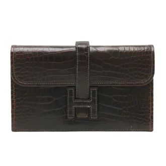 Herm&egrave;s Pre-owned Jige Alligator Clutch Bag - Femme - Pre-owned - Brun - Taille: ONE Size