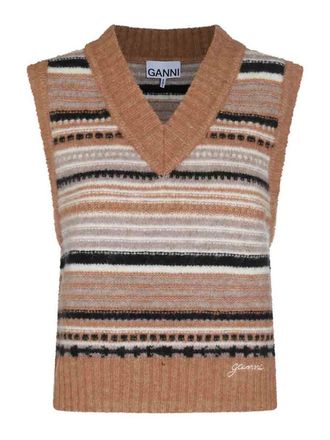 Ganni Pull Col Rond - Marron