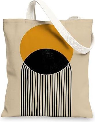 Generic Sacs fourre-tout en toile géométrique, sacs à provisions réutilisables, sacs à provisions réutilisables, sac en toile lavable léger et élégant, beige,