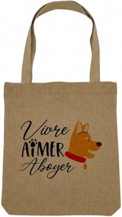 Fabulous Sac Shopping Tote Bag Aspect Lin - Vivre Aimer Aboyer Chien Animaux de Compagnie - Sac de Courses Toile Epaisse 360g Beige Naturel Cabas Port&eacute; Epaule 