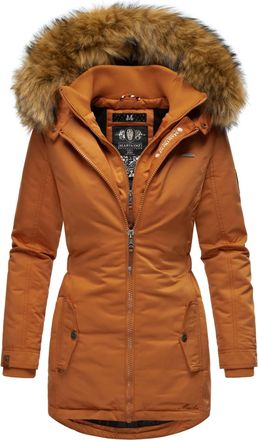 Marikoo Designer Damen Winter Jacke Parka Mantel Teddyfell warm gefüttert B825 [B825-Sanak-Cinnamon-Gr.XS]