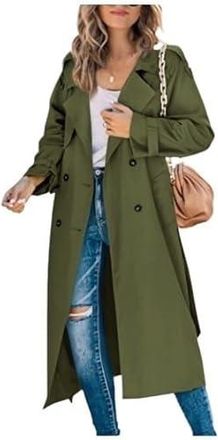 Generic Trench Long for femmes, pardessus d&eacute;contract&eacute; de couleur unie for lautomne et lhiver avec col &agrave; revers et manches longues(Military green,5XL)