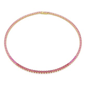 Swarovski Matrix Tennis Halskette, Rundschliff, Rosa, Goldlegierungsschicht