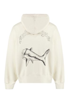 Palm Angels Mens Ivory Cotton Hoodie Main Cotton; Rib Jumpers Sweater