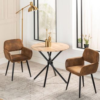 Urban Meuble Urban Meuble - Ensemble table et 2 chaises salle &agrave; manger 80x80cm - MDF effet bois fonc&eacute; - Chaises rembourr&eacute;es similicuir marron - Style industriel