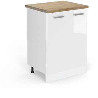 Vicco Meuble bas de cuisine R-Line, Blanc Haute brillance, 60 cm, pt Ch&ecirc;ne