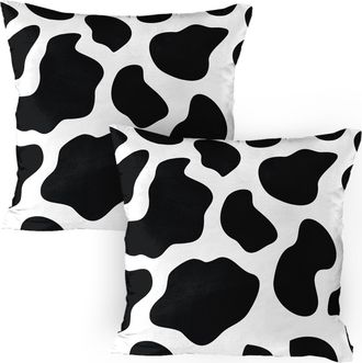 Abakuhaus Kuh-Druck Kissenbezug Packung mit 2, Ausblenden Einer Kuh mit schwarzen Flecken Abstrakt und schlicht Stil Barnyard Life Print, Dekorativer Gedruckter