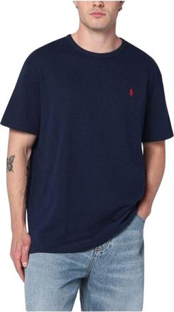 Polo Ralph Lauren Homme, Tops, Bleu, Taille: XL T-shirt &agrave; Col Rond avec Logo Pony