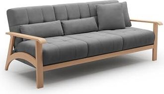 Cavadore Cavadore 3er-Sofa Billan / 3-Sitzer Schlafsofa im skandinavischen Design mit Bett und massivem Holzgestell in Buche / 199 x 88 x 106 / Flachgewebe, Gr