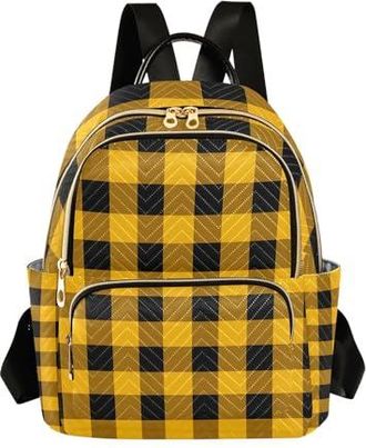 Mnsruu Mini sac à dos pour femme - Jaune et noir - Motif écossais - Petit sac à dos tendance - Style décontracté, Multi572, M