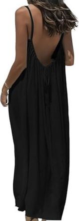 Generic Robe caraco longue sans manches pour femme - Dos nu - Robe d&eacute;t&eacute; fluide - Pour le salon, la maison, les vacances, la plage - Avec noeud dans le dos, No