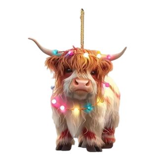 Generic Weihnachten Acryl Hochlandkuh Dekor Weihnachtsbaumschmuck 2D Anh&auml;nger Weihnachtsbaum Anh&auml;nger Weihnachtsdeko Saisonale Dekoration f&uuml;r Wohnzimmer Schla