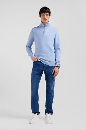 Eden Park Pull Col Camionneur Zipp&eacute; En Laine Et Coton Ciel Coupe Regular