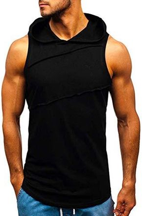 Onsoyours D&eacute;bardeur Musculation Homme &agrave; Capuche Maillot sans Manches Tank Top Gym Couleur Unie T-Shirt sous-v&ecirc;tements Fitness Musculation C Noir S