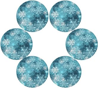 Mnsruu Tischmatten 6er Set, Rund, Weihnachten, Blaugr&uuml;n Wei&szlig;, Polyester, 39 cm Durchmesser, Platzsets, Abwaschbar