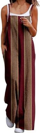 Generic Combinaison &agrave; jambe large avec poches pour femme Combinaison sans manches &agrave; rayures Combinaison ample &agrave; jambes larges pour femme Combinaison taille 42
