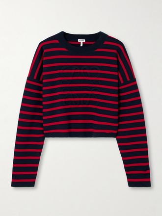 Loewe Pull Raccourci En Laine Mélangée Jacquard À Rayures - Rouge