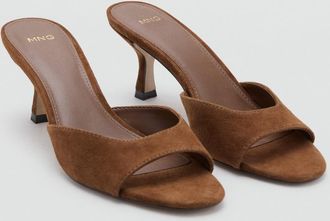 Mango Sandale en cuir su&eacute;d&eacute; &agrave; talon entonnoir marron moyen - Femme - 35 - MANGO