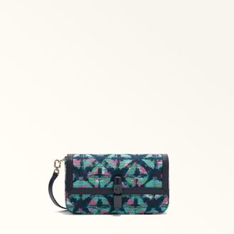 Furla Iride Umh&auml;ngetasche S Toni Ink Blue Mehrfarbig Gebl&uuml;mter Jacquard-stoff + Sidney-kalbsleder Damen