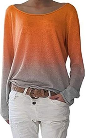 Onsoyours Femmes Automne Casual Vrac Lâche Chemise Manches Longues T-Shirt Top Blouse Pull Shirt Casual Oversize Dégradé Haut B Orange 44