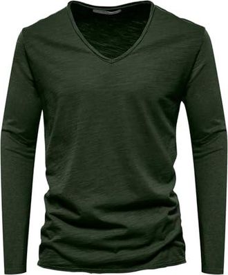 Generic T-shirts &agrave; col en V pour hommes, chemise d&eacute;contract&eacute;e &agrave; col en V, T-shirts l&eacute;gers et respirants &agrave; manches longues pour le printemps et lautomne Hauts 