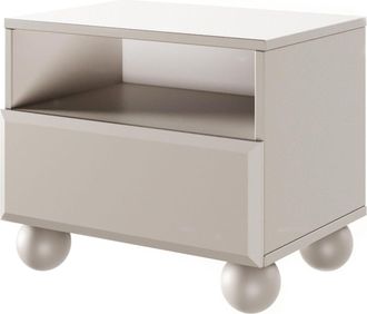 Selsey Nachttisch Chocolated, Hochwertiger Nachttisch mit Kugelf&ouml;rmigen Holzbeinen, 54x46,5 cm, Sandbeige, Laminierte Spanplatte & MDF,Fronten, Push,to,Open 