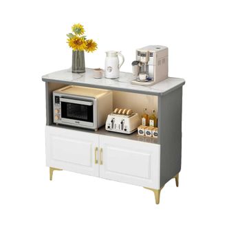 Generic Kleines Sideboard mit erh&ouml;hten F&uuml;&szlig;en for einfache Reinigung, Aufbewahrungsschrank aus Spanplatte und Massivholz, geeignet for Esszimmer, Wohnzimmer od