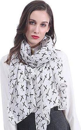 Lina & Lily Écharpe Foulard pour Femme Imprimé Croix (Blanc)