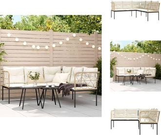 vidaXL Gartensofa in L-Form mit Kissen Schwarz Stahl und Textilene - Gartensofa - Gartensofas - Garten Ecksofa - Garten Ecksofas