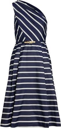 Ralph Lauren STRIPED BELTED TAFFETA COCKTAIL DRESS