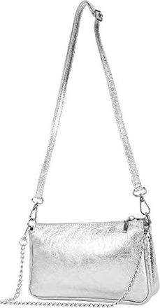 modamoda.de T237 - Sac bandoulière petit en cuir italien, Argent métallisé, s