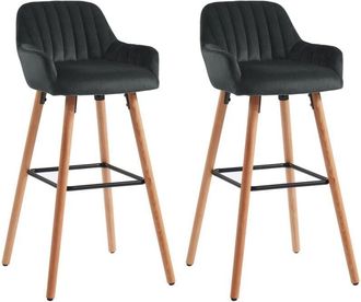 Vente-Unique Vente-unique - Lot de 2 tabourets de bar en velours et pieds bois de h&ecirc;tre - Noir - eleana