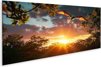 Islandburner Bild auf Leinwand Fliegender Drache im Sonnenuntergang f&uuml;r Wohnzimmer Fantasy-Liebhaber Buchhandlung Bilder Wandbilder Poster